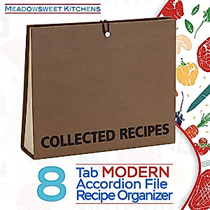 Meadowsweet Kitchens File Organizer for Recipes - Expanding Recipe File Folder Organizer with Dividers, Accordion Style Organizer for Recipe Cards, Clippings, Full Size Recipes - Brown & Metallic