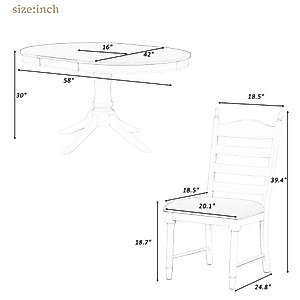 P PURLOVE 5 Piece Round Dining Table Set, Functional Furniture Retro Style, Round Table with a 16" W Leaf and 4 Upholstered Chairs, Dining Set for Dining Room and Living Room (Walnut)