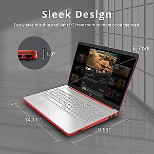 HP 15.6” HD Student Laptop, Intel Pentium Silver N5030, 8GB RAM, 256GB PCIe SSD, Intel UHD Graphics, HD Webcam, Numpad, Wi-Fi 5, Bluetooth, Win 10 S, Red, 32GB Snowbell USB Card