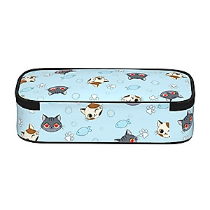 Cats Pencil Case High Capacity Cute Pen Pouch for Teen Girls Boys Durable Kawaii Pencil Box Designed Blue Pen Bag for Men Women with Zipper