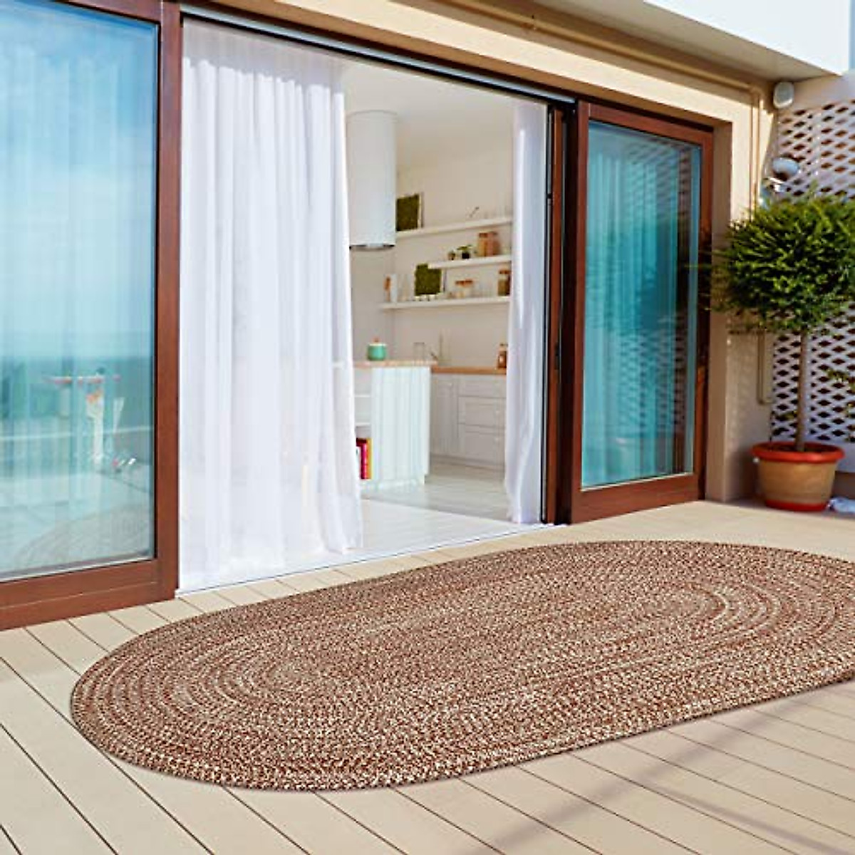 SUPERIOR Kinallen Reversible Braided Oval Indoor/Outdoor Area Rug, 8' x 10', Brick-White
