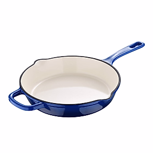 MasterPRO - Legacy Enameled Cast Iron Collection - 10” Fry Pan with Helper Handle - Gorgeous Oven to Table Presentation with Ombre Design on the Cookware - Blue