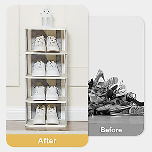 VECELO Foldable Plastic Shoes Rack Storage Organizer for Entryway, Hallway, Closet, Small Space, Gray