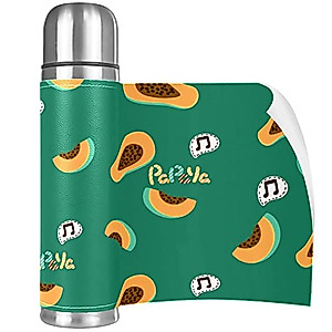 Stainless Steel Leather Vacuum Insulated Mug Pawpaw Thermos Water Bottle for Hot and Cold Drinks Kids Adults 16 Oz