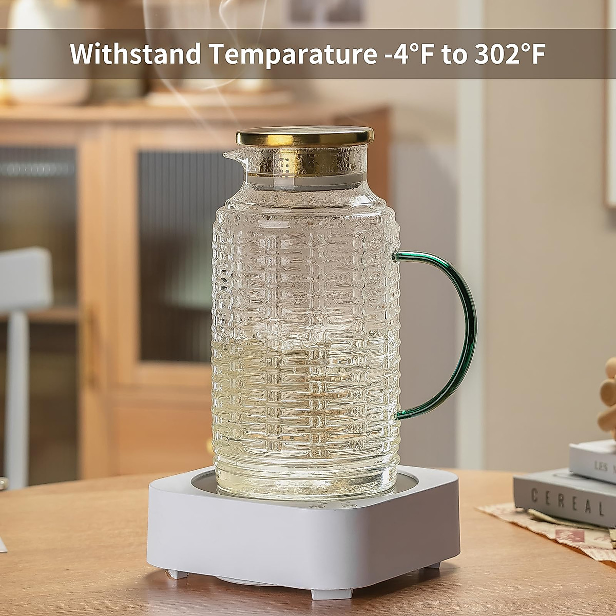 Buaic Glass Pitcher with Lid, 2 PACK 68 oz/2L Liter Vintage Water Pitcher, Clear Borosilicate Glass Water Carafe for Cold Brew, Coffee, Lemonade, Iced Tea,Beverage, Heat Resistant Water Glass Jug