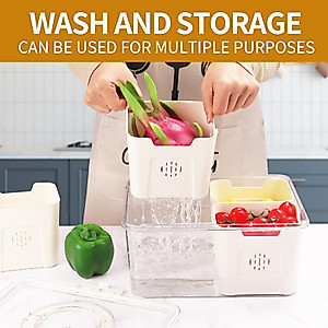 Fruit Storage Containers for Fridge with Lids & 4 Removable Colanders, Airtight Food Box Container, Kitchen Organizers and Storage, Food Storage Containers, Clear Fridge Organizer Bins, BPA-Free
