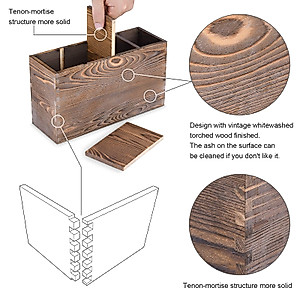 WuGeShop Rustic Utensil Caddy, 4 Adjustable Compartments Wooden Silverware Caddy, Upgraded Version kitchen Utensil Holders for Countertop