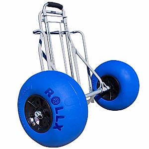 Folding Beach Cart with Balloon Wheels, Rolling Cooler Dolly with Big 13 Inch Large Sand and Beach Tires (White)