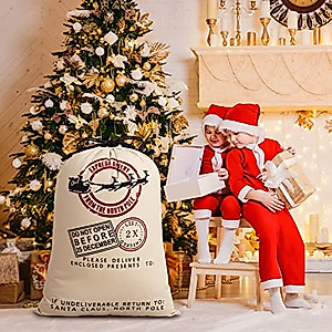 HBlife Canvas Santa Sack, 19.7 X 27.6 Inch Large Santa Bags for Gifts, Personalized Christmas Sacks for Presents with Drawstring, Style 3