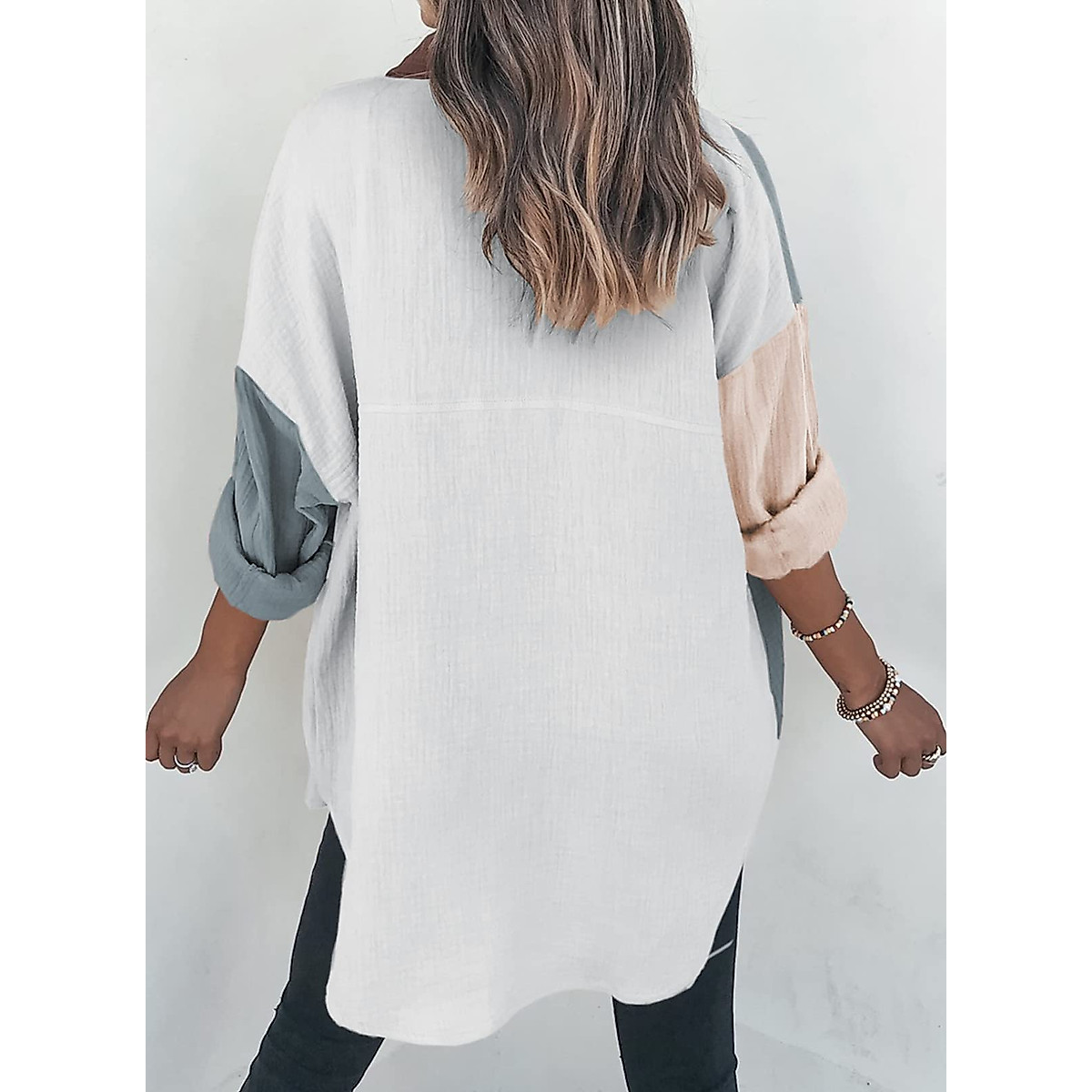 Dokotoo Women's Cute Spring Button Down Lightweight Soft V Neck Collared Long Sleeve Shirts for Women Casual Loose Fashion Summer Blouses Tops with Pockets Grey L