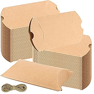 SEUNMUK 150 Pack 5 x 3.5 Inches Large Pillow Boxes, Kraft Pillow Box with Jute Twines, Brown Pillow Candy Box Pillow Box Party Wedding Favor for Anniversary, Birthday, Halloween