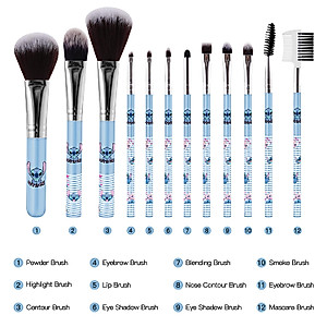 U-CHYTY Stitch Makeup Bag with Makeup Brush Stitch Plush Cosmetics Case Stitch 12 Pcs Cosmetic Brush Capacity Bag for Women Girl-bag (S-12PCS brushes+caseA)