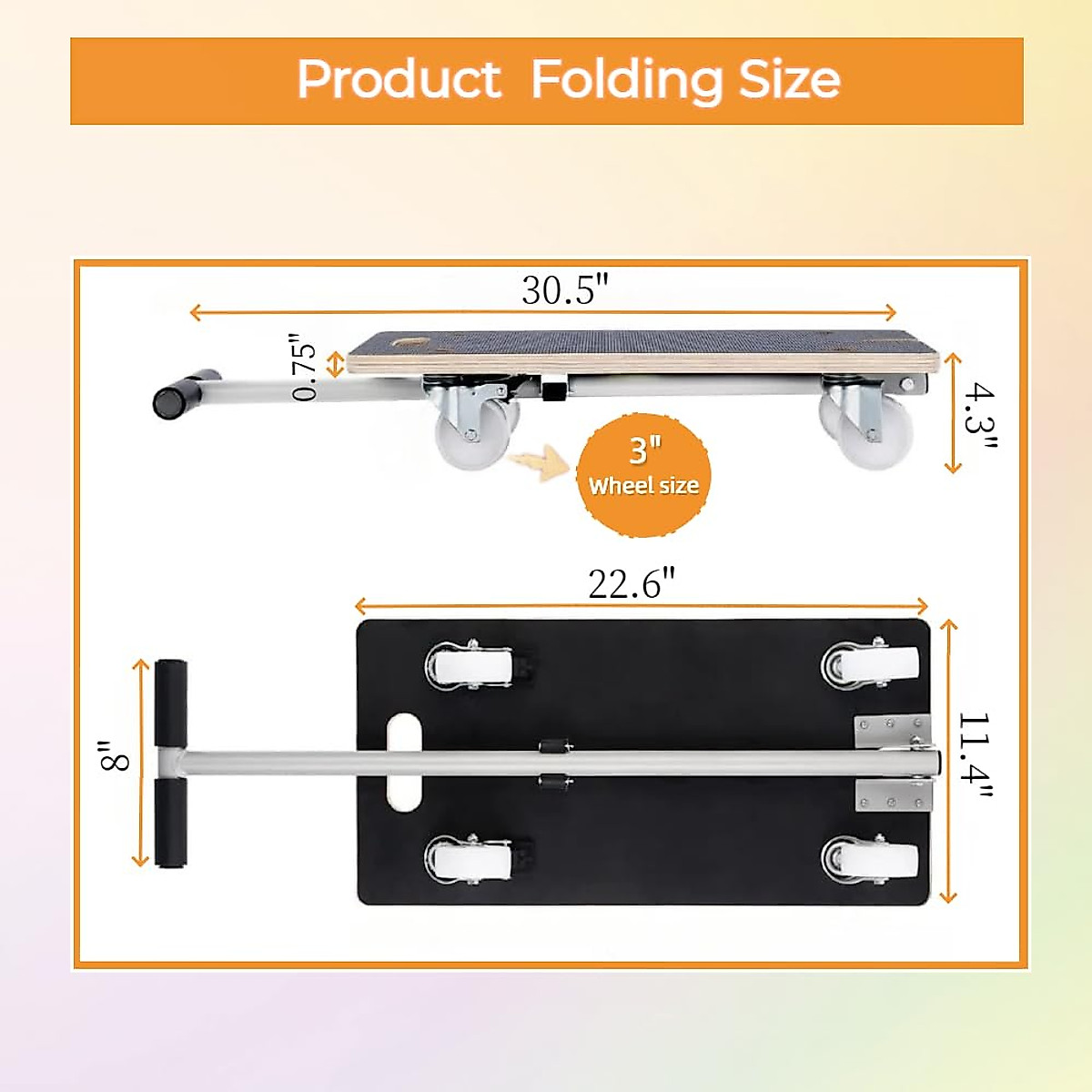 HBFBDRCT Rectangle with Handle Wood Platform Dolly, 441-lb Load Heavy Duty Wood Furniture Dolly, Plant Dolly, Transport Roller,Multifunctional Movers Carrier with 3" PP Wheels No Assembly Required