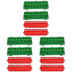 iplusmile 12pcs Small Water Waste, Duck Household Manger Pig Feeding Green for Birds Trough Red Garden Feeder, Compartment Cage Drinking Dish Chicken Slot Multihole, Dispenser Parrot