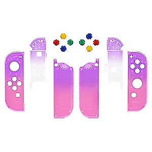 eXtremeRate Clear Purple Rose Red Joycon Handheld Controller Housing with Colorful Buttons, DIY Replacement Shell Case for Nintendo Switch & Switch OLED Model Joy-Con – Joycon and Console NOT Included