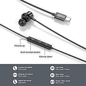 in Ear Type C Earphone, USB C Wired Earbuds with Mic for Laptop, Magnetic Noise Isolation Headphone compatiable for iPhone 15 Pro Max Plus iPad Pro,Samsung Galaxy Z Flip 4/3, Galaxy Ultra S22