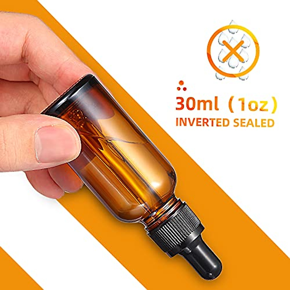 Cibeat 24 Pack 1oz Amber Glass Eye Dropper Bottle with 2pcs Stainless Steel Funnels and Long Glass Dropper and Cleaning Brush - 30ml Leakproof Travel Bottles for Liquids Like Essential Oils