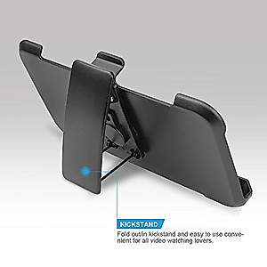 TJS Phone Case Compatible with Samsung Galaxy A50/Galaxy A30/Galaxy A20, [Tempered Glass Screen Protector] Belt Clip Holster Magnetic Support Hybrid Kickstand Heavy Duty Cover (Black)