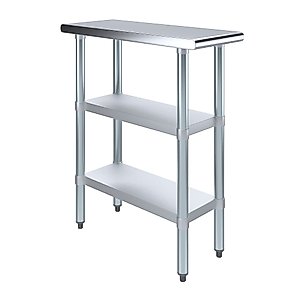 AmGood Stainless Steel Work Table with 2 Shelves | NSF | Metal Utility Table (12" Long x 30" Deep)