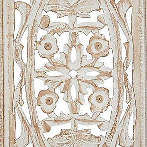 Deco 79 Mango Wood Floral Handmade Intricately Carved Arabesque Wall Decor, 12" x 1" x 36", Cream White