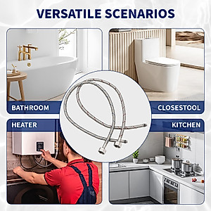 BWE 32-Inch Long Bathroom Kitchen Faucet Connector Braided Stainless Steel Supply Hose 1/2-Inch Female Compression Thread x 2 Pcs (1 Pair)