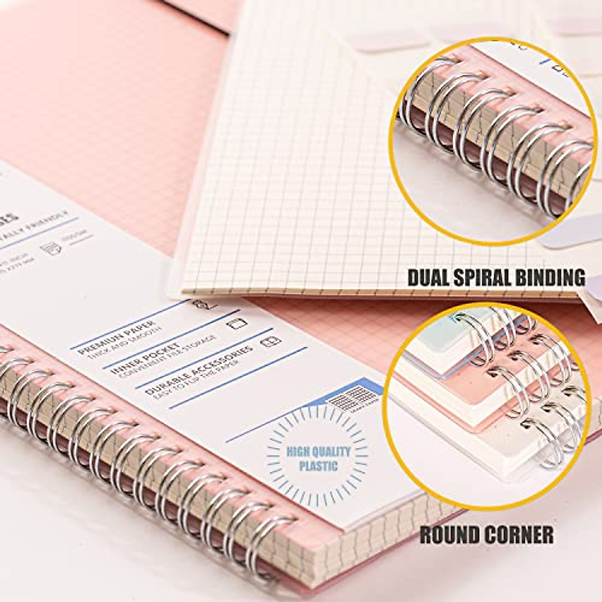 OWSC 3 Pack Graph Notebook, 8.5 x 11 Inches Spiral Notebooks for Work, School and Journal with 110 GSM Graph Paper, Large Notebook with 80 Sheets/160 Pages, Hardcover Grid Paper Notebook