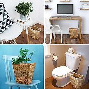 Mifoci 2 Pcs Wicker Trash Basket for Bathroom Woven Rattan Garbage Basket with 50 Plastic Garbage Bags, Boho Wicker Trash Can for Bathroom Kitchen Bedroom, Wicker Garbage Can(Multicolor)