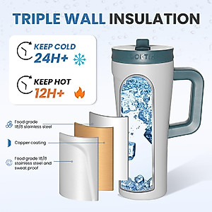 COKTIK 20 oz Insulated Tumbler with Handle and Two Lids(Flip/Straw), Double Wall Stainless Steel Vacuum Insulated Tumbler, Cupholder Friendly,Travel Coffee Mug BPA Free Reusable Cup,Haze blue contrast