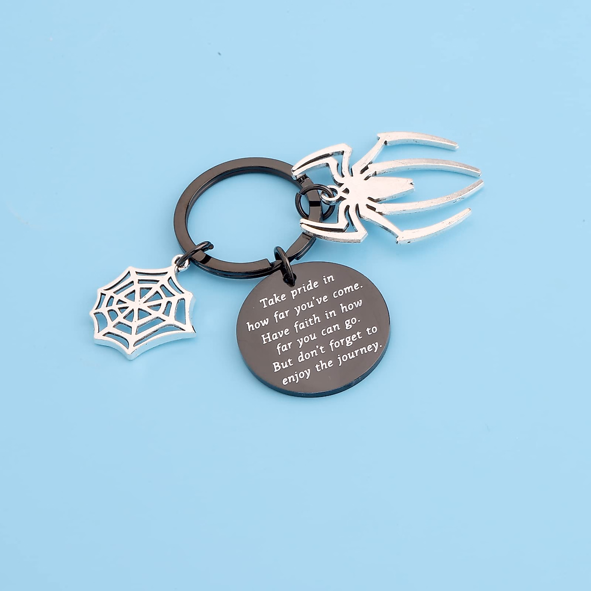 FUSTMW Spider Web Keychain Halloween Spider Gifts Spider Charm Pendant Keychain Spider Movies Fans Inspirational Gifts (black)