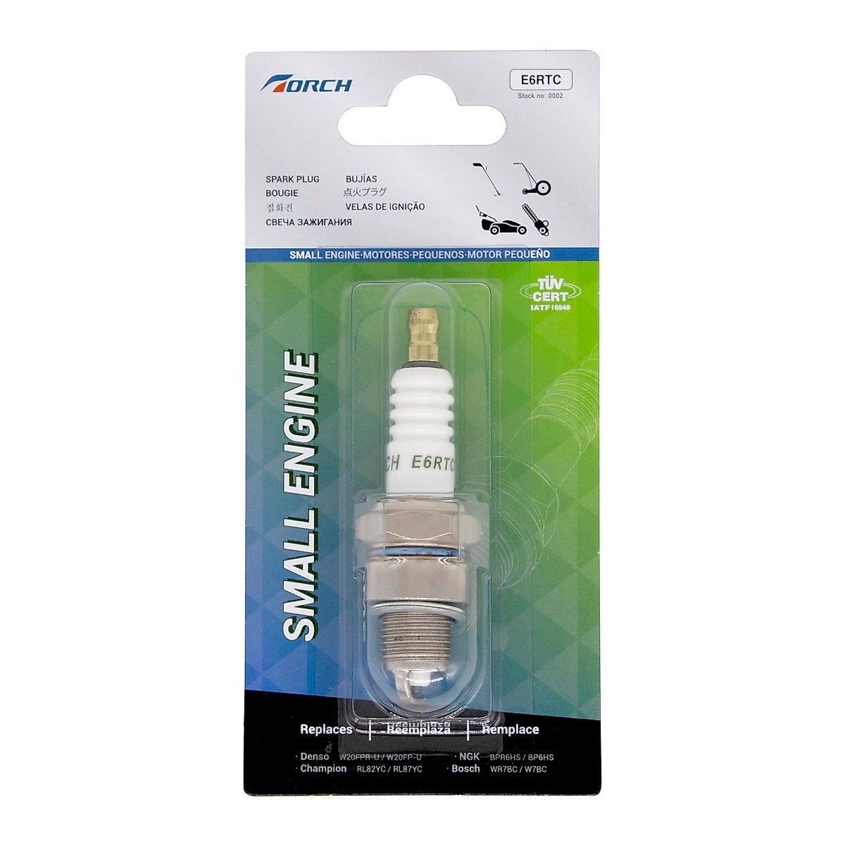 TORCH E6RTC Spark Plug Replace for NGK BPR6HS Spark Plug, for BOSCH WR7BC Spark Plug, for CHAMPION RL82YC Spark Plug, for DENSO IWF20 W20FPR-U Spark Plug, for TORO 418 119-1961 spark plug, OEM, ea
