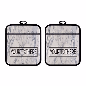 Bleu Reign Oven Mitt and Potholder Set Personalized Custom Name Marble Design Linen