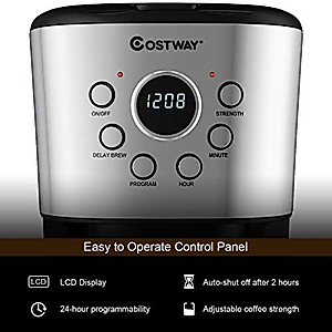 ARLIME 12-Cup Programmable Coffee Maker, 900W Drip Coffee Maker Pot W/LED Display, Brew Strength Control, Anti-Drip System, Warming Plate & Glass Carafe, Keep Warm 2-Hour Brew Coffee Machine, Black