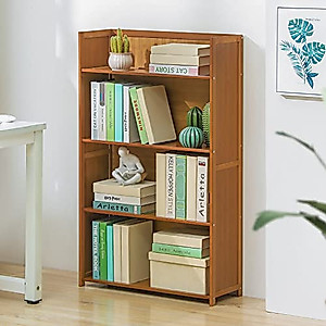 MoNiBloom 4 Tier Open Shelf, Bamboo Multifunctional Bookcase Storage Cabinet Display Shelves Organizer for Living Room Bedroom Kitchen Home Office, Brown