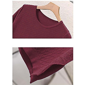 Ailaile Womens Short Sleeve Sweaters Tops Summer Thin Pullover Cotton Knit Shirt Crew Neck Lightweight Pointelle Blouse Jujube Red