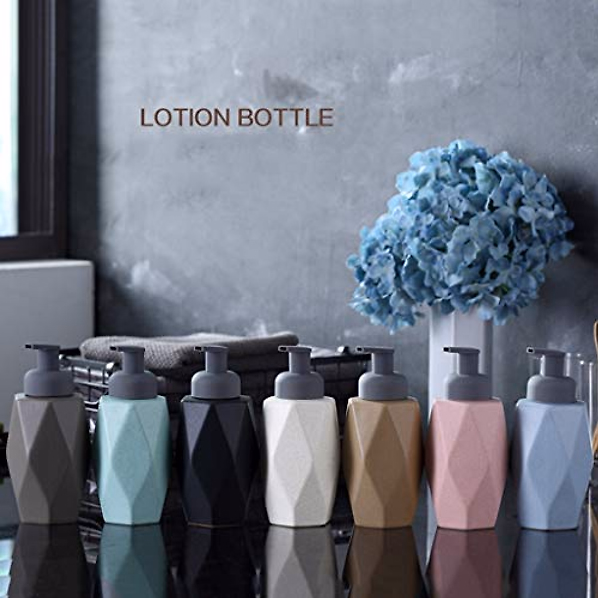 Soap Dispenser 480L Soap Dispenser Ceramic Mousse Foaming Dish Soap Dispenser Hotel Press Dispensing Empty Bottle Rubber Lotion Bottle Lotion Dispenser (Color : Green) (Black b)