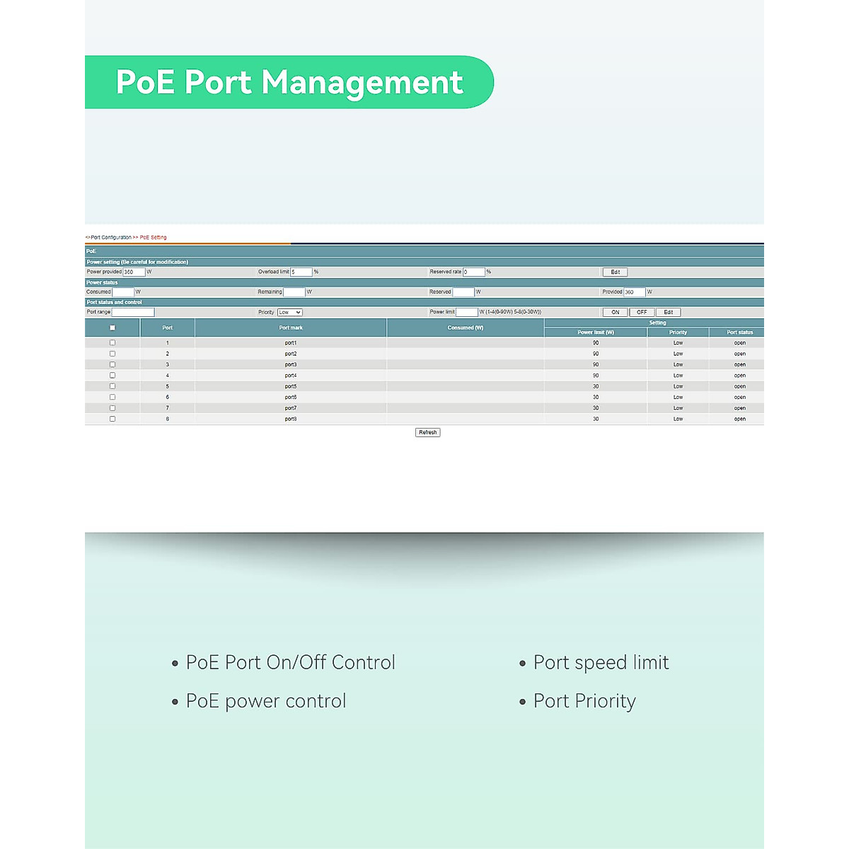 LINOVISION Industrial 8-Port Full Gigabit Managed POE Switch with 2 SFP Uplinks, L2 Management, RS485 Serial Port, 4 BT 90W PoE Ports, Total PoE Budget 360W, Q-PoE and P-PoE Without Interruption