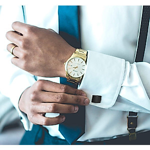 FIBO STEEL Stainless Steel Classic Cufflinks for Men Wedding Business Mens Father's Day Dad Birthday Gifts Black