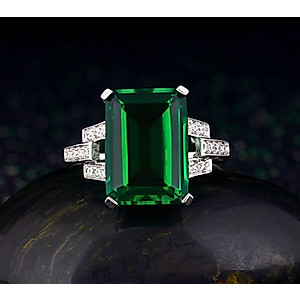 WDIYIEETN Elegant Huge Natural Solitaire Emerald Cocktail Ring 925 Sterling Silver Shiny Princess Cut Square Emerald CZ Crystal Diamond Wedding Ring for Women (8)