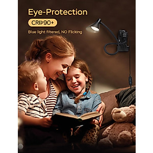LiFMIRA Clip on Light USB Reading Light 3 Color Modes 10 Brightness Levels Eye Care Clamp Light Flexible Gooseneck Dimmable Reading Lamp Clip on Lamp for Bed Headboard Desk Bedside Dorm (Black)