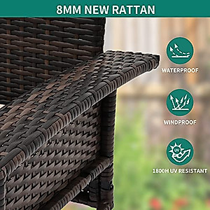 YITAHOME Wicker Hanging Porch Swing Chair Outdoor Brown Rattan Patio Swing Lounge w/ 2 Back Cushions Capacity 530lbs for Garden, Balcony, Living Room, Beige