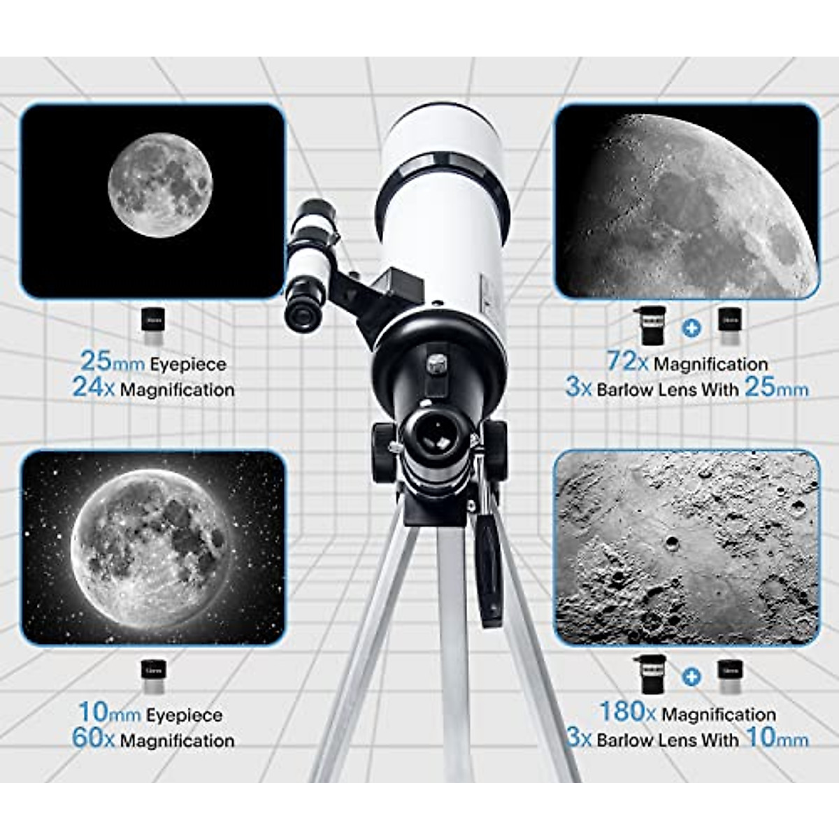 Telescope 80mm Aperture 600mm - Astronomical Portable Refracting Telescope Fully Multi-coated High Transmission Coatings AZ Mount with Tripod Phone Adapter, Wireless Control, Carrying Bag. Easy Set Up
