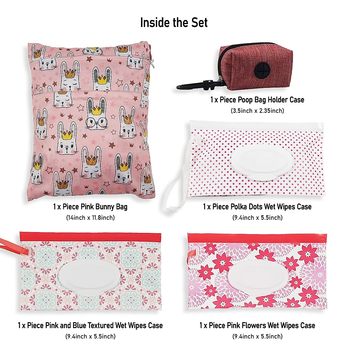 CasenBag Pink Wet and Dry Diapers Bag with Wet Wipes Cases KT-WDCB-008