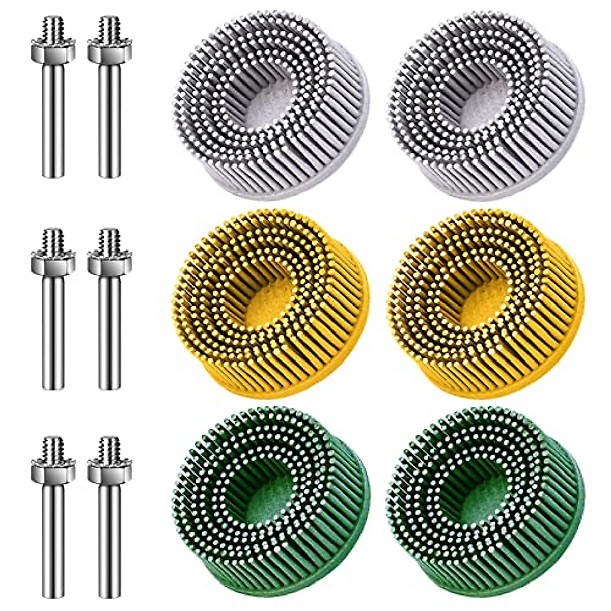 6 Pack 2 Inch Bristle Disc Grit 50# 80# 120# with 1/4" Shank Attachment Abrasive Coating Removal Disc for Metal (6, 2 inch)