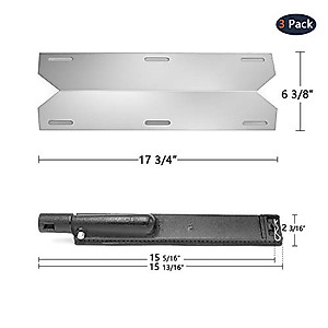 Hongso Gas Grill Stainless Steel Heat Plate Shield and Cast Iron Burner Repair Kit Replacement for Jenn Air 720-0061, 3 Pack (CBF301, SPA231)