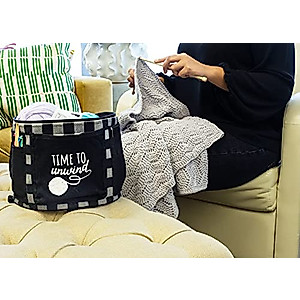 Steel Mill & Co Yarn Tote, Stylish Knitting Bag, Large Capacity Organizer for Knitting & Crochet Supplies, Craft Tote with Yarn Divider and Pockets for Hooks & Needles, Black Gingham