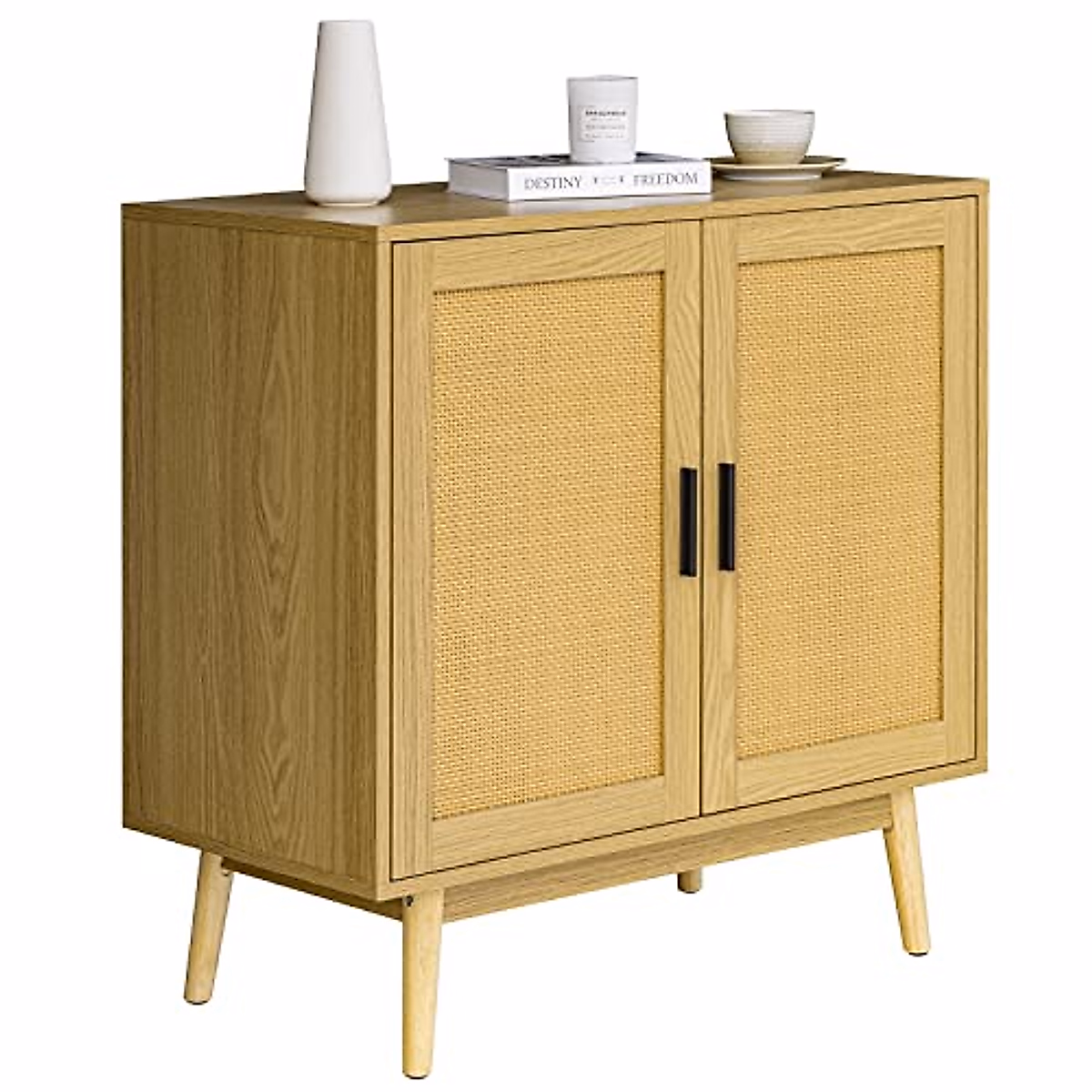 Mufico Buffet Sideboard Cabinet,Rattan Storage Cabinets with Door and Shelves, Accent Console Coffee Bar for Bar, Dining Room, Hallway, Cupboard Living Room