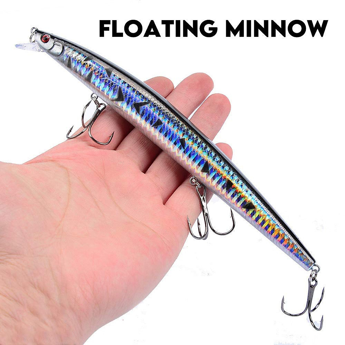 LINGYUE Large Fishing Lures 7.1" Minnow VIB Hard Bait Lures with Treble Hook Lifelike 3D Fishing Eyes Swimbait Crankbait Deep/Shallow Divers Fish Tackle Kits