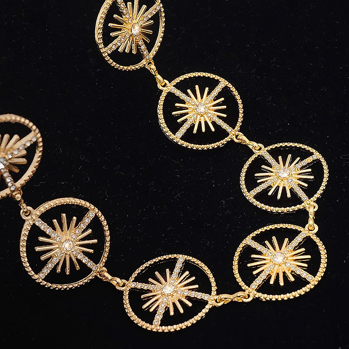 Glamorstar Chain Belts for Women Hollow Metal Waist Chain Belts Dress Belt for Her Circle Crystal Compass Gold 150CM