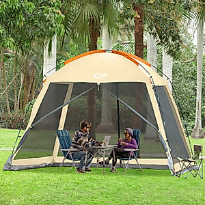 CAMPROS CP Screen House 10 x 10 Ft Screened Mesh Net Wall Canopy Tent Screen Shelter Gazebos for Patios Outdoor Camping Activities - Beige