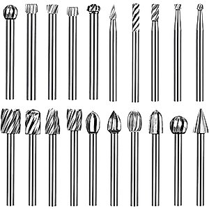 20Pcs Rotary Burr Set with 1/8 Inch(3mm) Shank, HSS Routing Router for DIY Woodworking, Engraving, Carving, Drilling